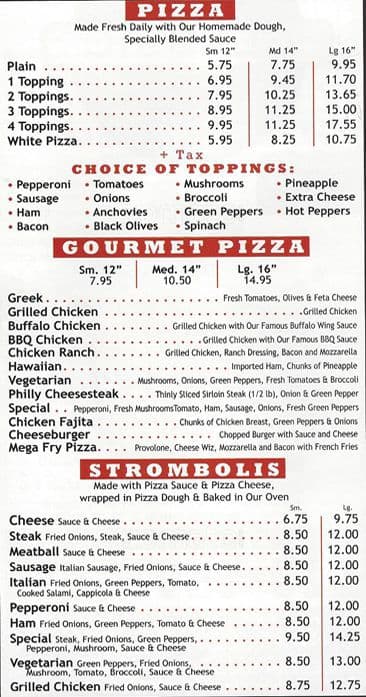 Menu at Classic Pizza pizzeria, Philadelphia