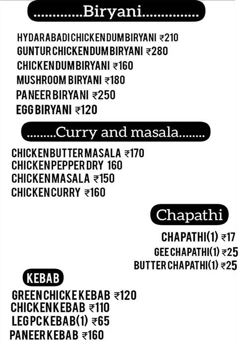 Menu of Biriyani Factory, JP Nagar, Bangalore