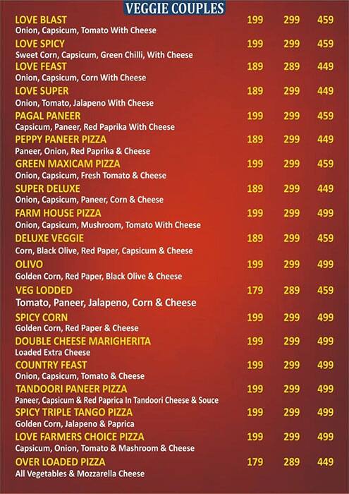 Menu of Red Tomato Pizza, Sector 12, Gurgaon