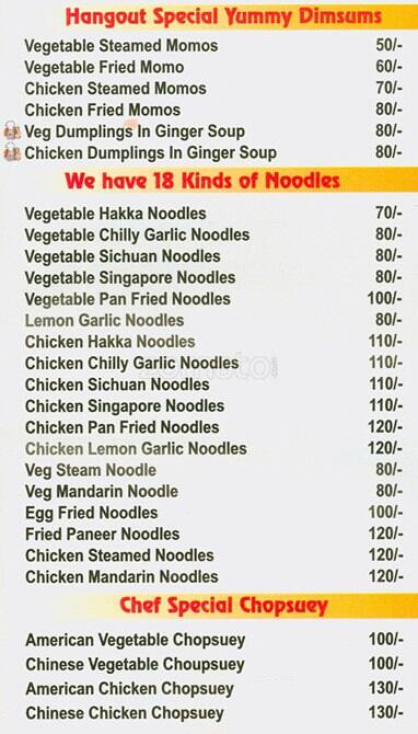 Menu at Hang Out, Gurugram, 1st Floor 22 Shop