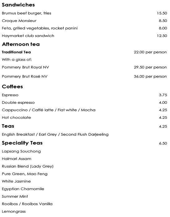 Menu at Brumus - Haymarket restaurant, London