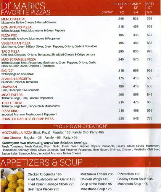 Di' Mark's Pizza Menu - Zomato Philippines