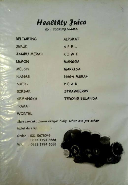 Menu at Cooking Mama restaurant, West Jakarta, VQ3J+C9V