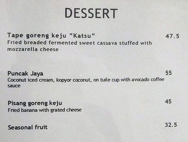 Menu at Palalada Restaurant Indonesian Food, Jakarta