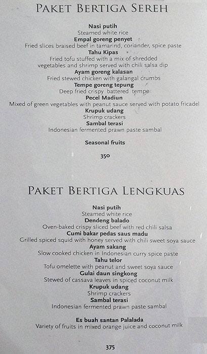 Menu at Palalada Restaurant Indonesian Food, Jakarta