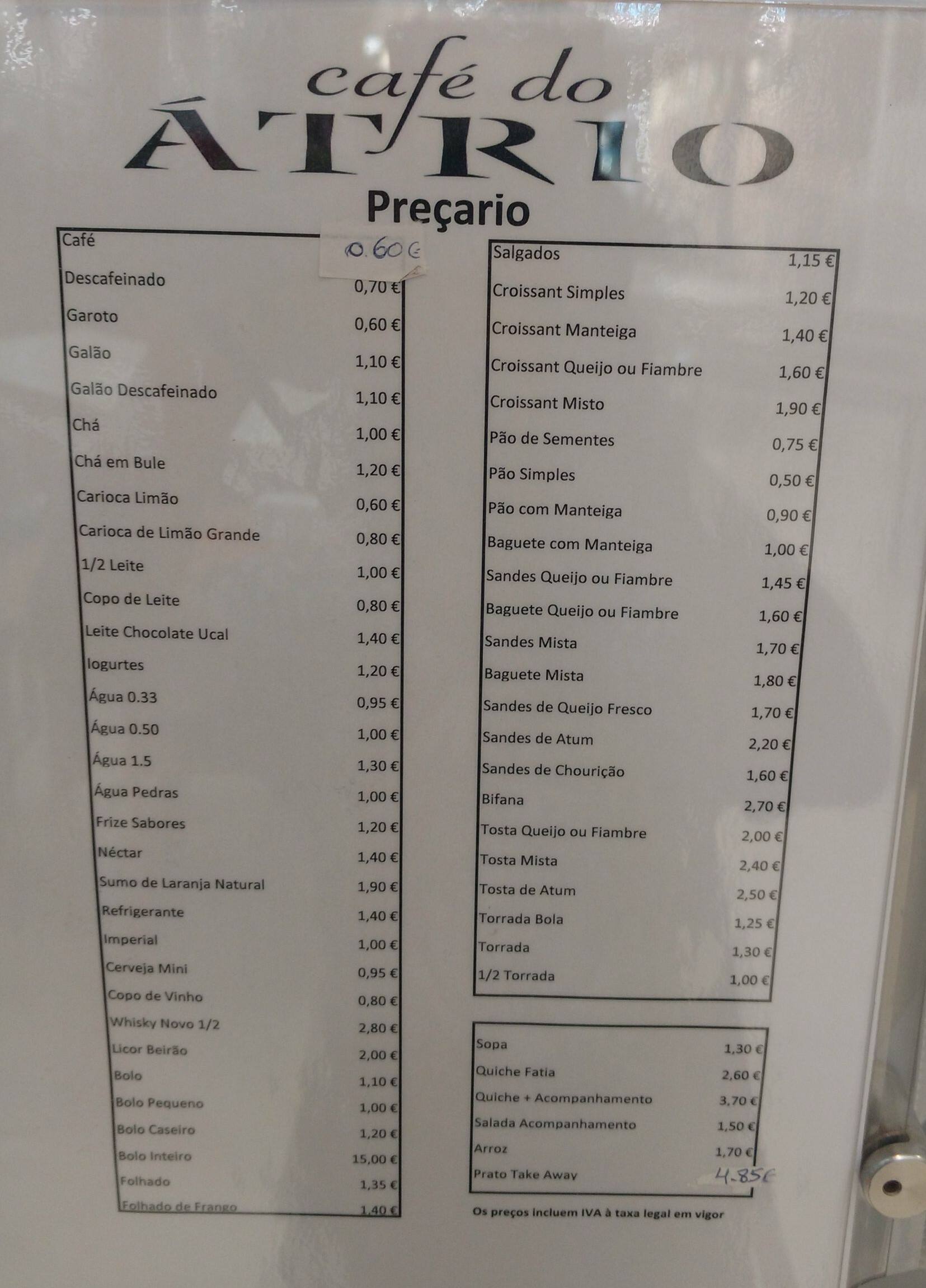 Menu at Café do Átrio, Carnaxide