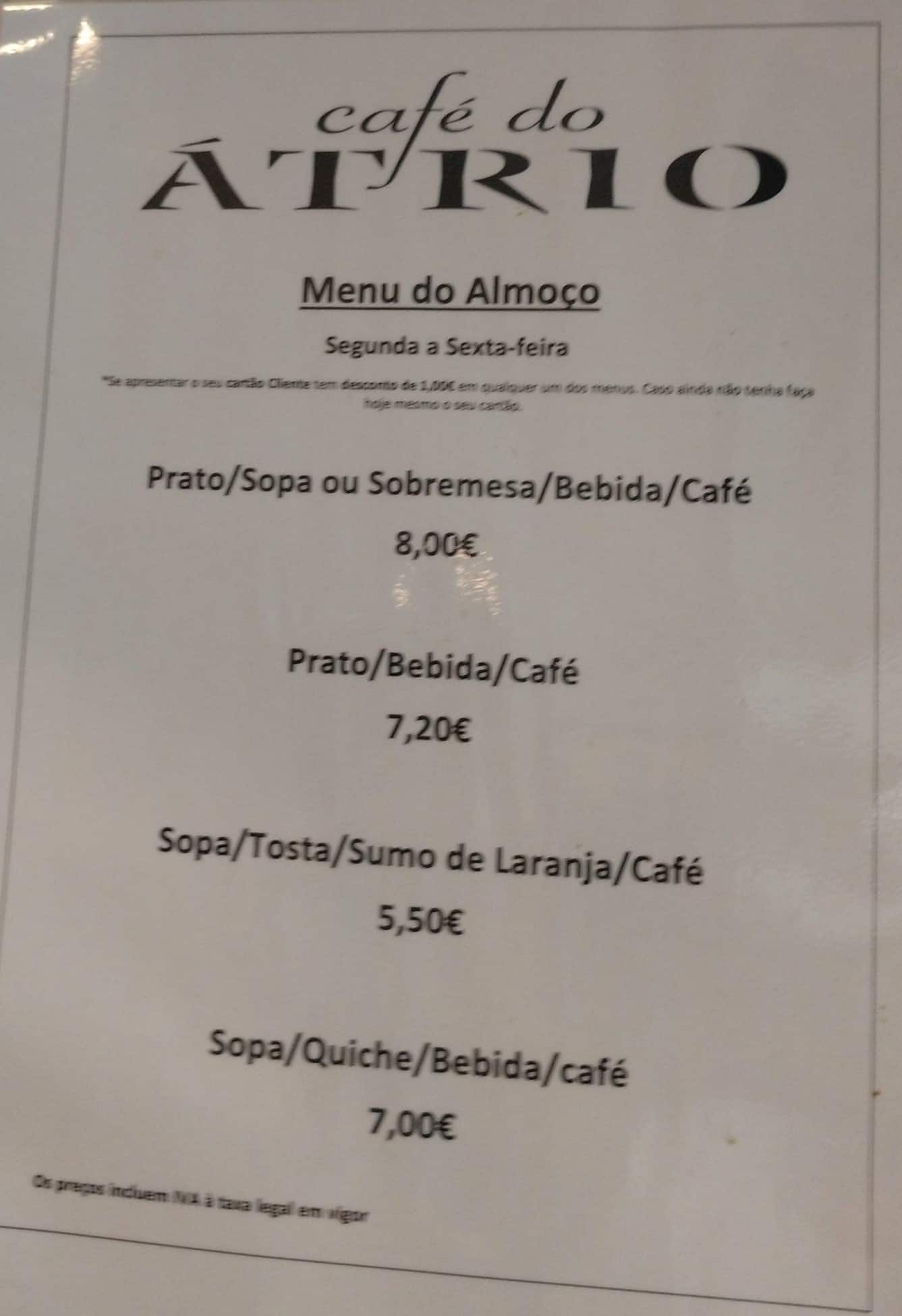 Menu at Café do Átrio, Carnaxide