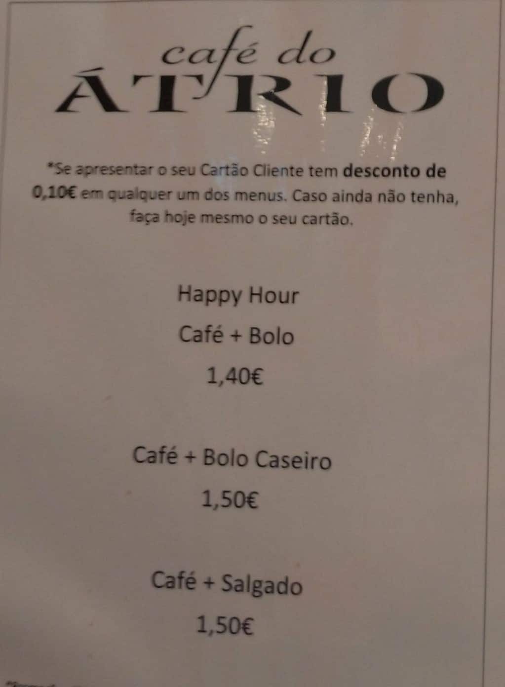 Menu at Café do Átrio, Carnaxide