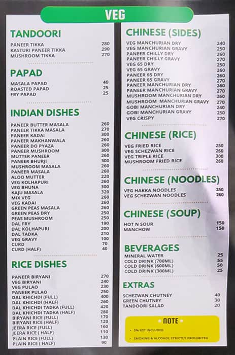 Menu of Reddy's Restaurant, Viman Nagar, Pune