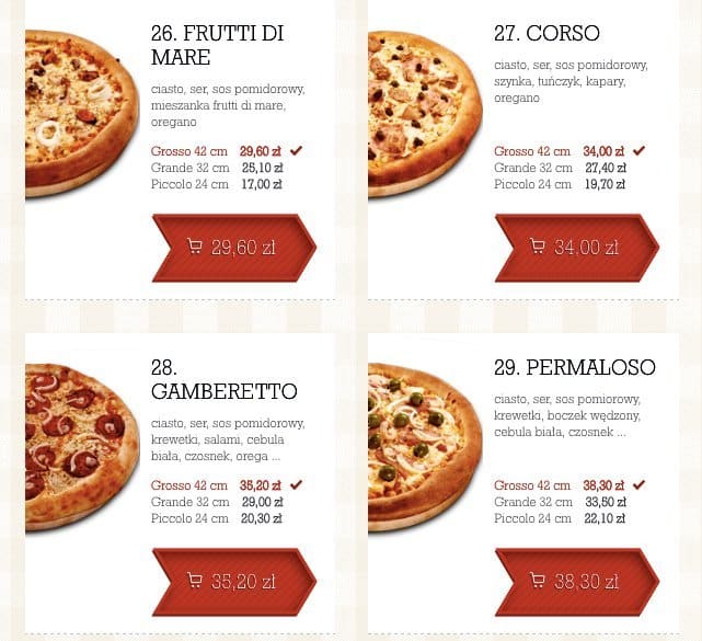 Menu at Da Grasso pizzeria, Warsaw, Generała Tadeusza Bora-Komorowskiego 37