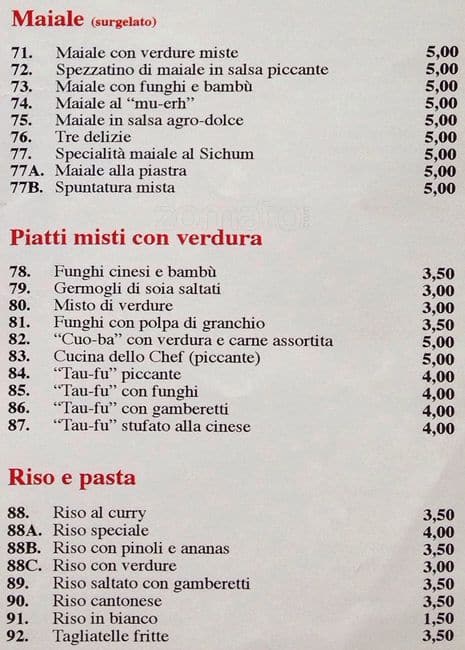 Menu at Ristorante Cinese Fu Li Hua, Rome, Via della Giuliana
