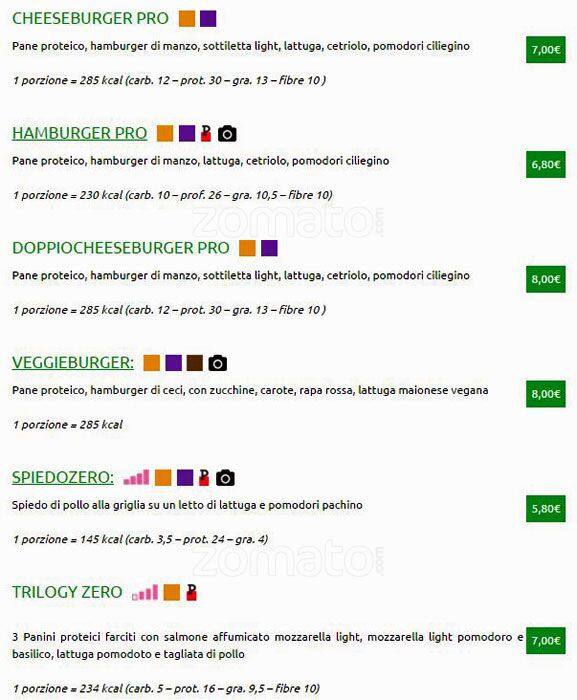 Menu da Zero fastfood fast food, Roma