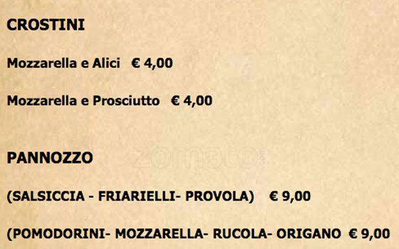 Menu at Pizzeria Nerone, Rome, Via del Moro