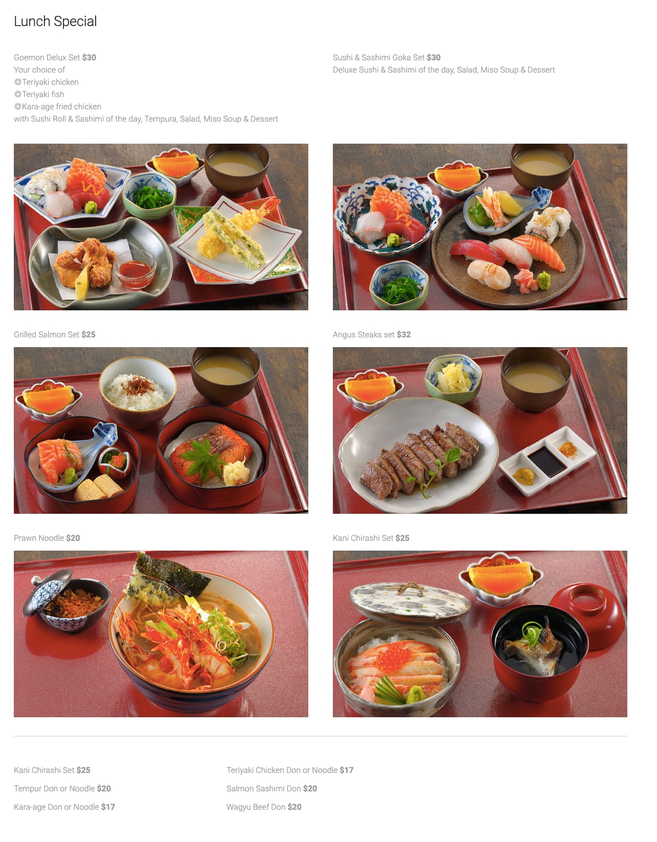 Menu at Goemon Sushi Cafe, Mosman, 543A Military Rd