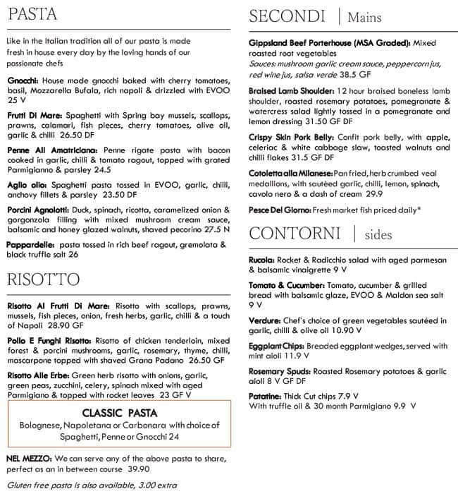 Menu at Pinocchio's Kew pizzeria, Kew