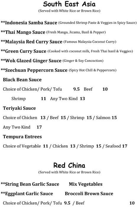 Menu at Fusion Asian Restaurant, West Chester