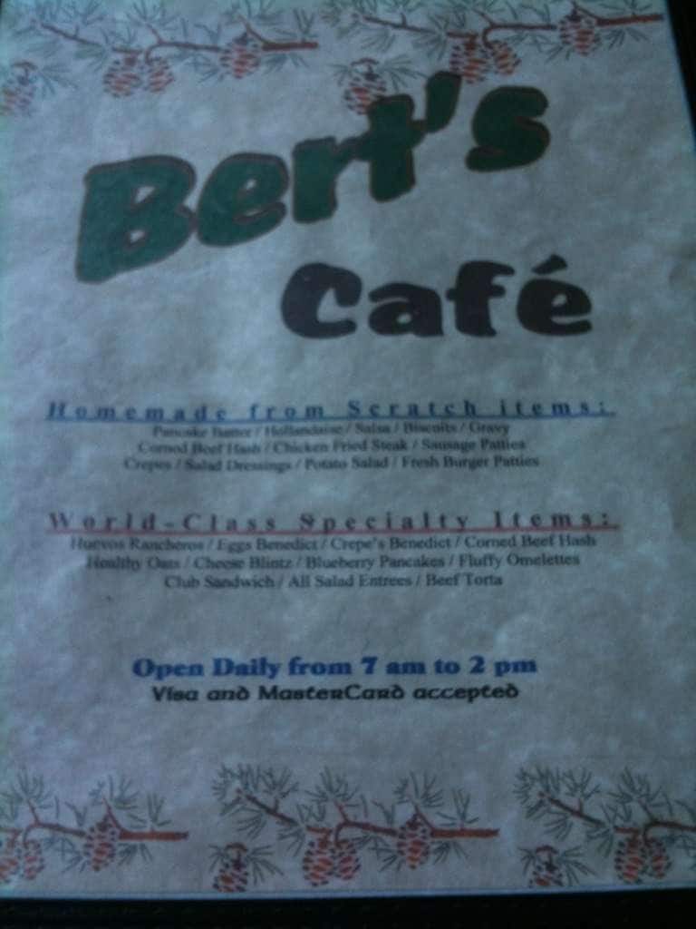 Menu at Bert's Café restaurant, South Lake Tahoe
