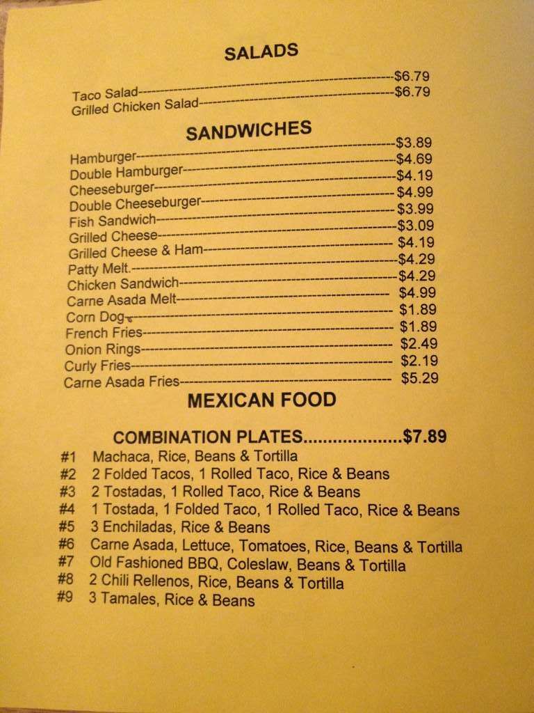 Menu at Pablo's Mexican Food restaurant, Yuma