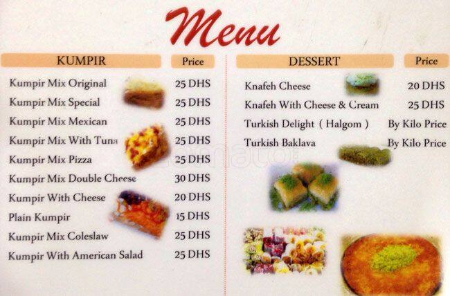 Menu of Pappa Kumpir, Al Dhait North, Ras al-Khaimah