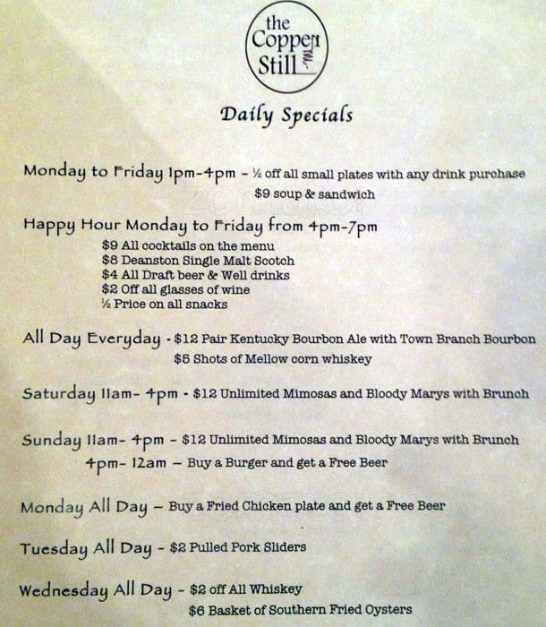 Menu at The Copper Still East Village pub & bar, New York City, 151 2nd Ave