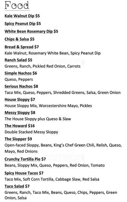 Menu at Burrowing Owl pub & bar, Colorado Springs