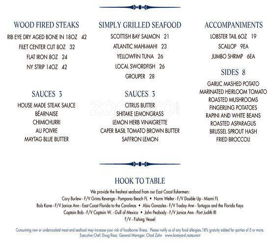 Menu at Boatyard restaurant, Fort Lauderdale, SE 17th St