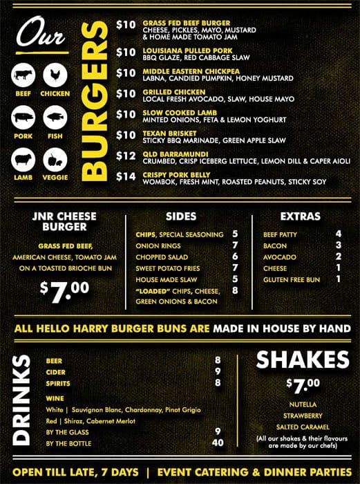 Hello Harry Menu, Menu for Hello Harry, Lilydale, Melbourne ...