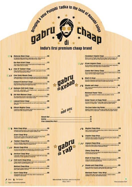 Menu at Gabru Di Chaap, Hyderabad, 115