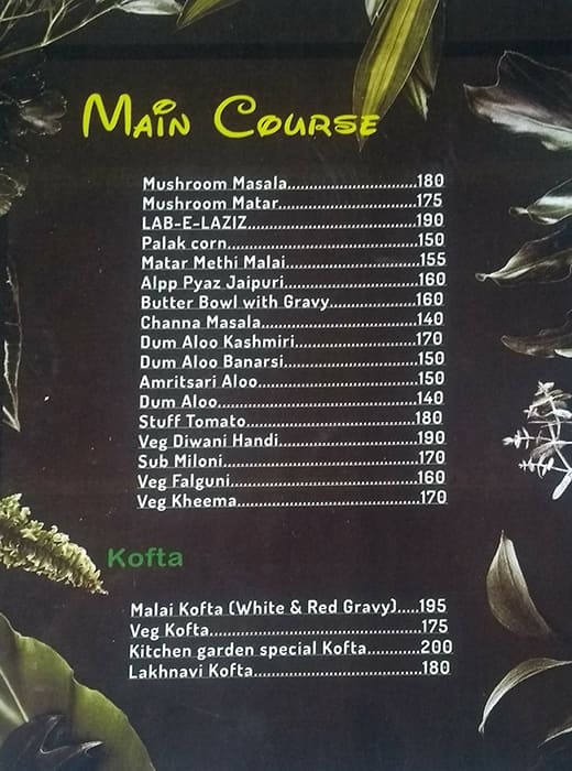 Menu at Kitchen Garden, Dera Bassi