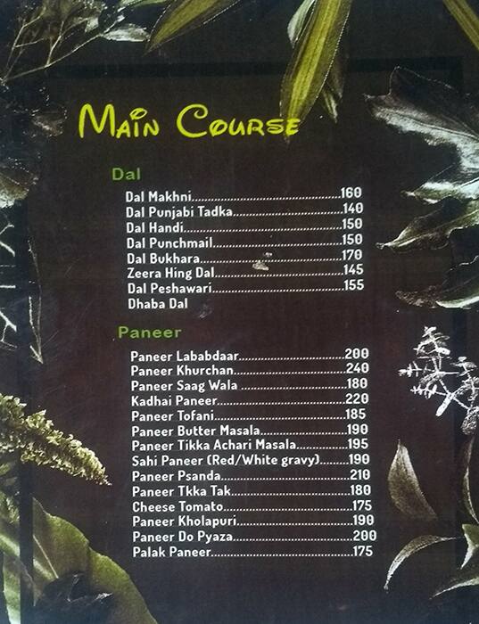 Menu at Kitchen Garden, Dera Bassi