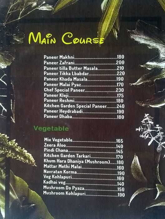 Menu at Kitchen Garden, Dera Bassi