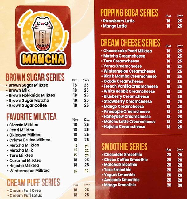 Menu at Mancha Ph Cafe, Abu Dhabi