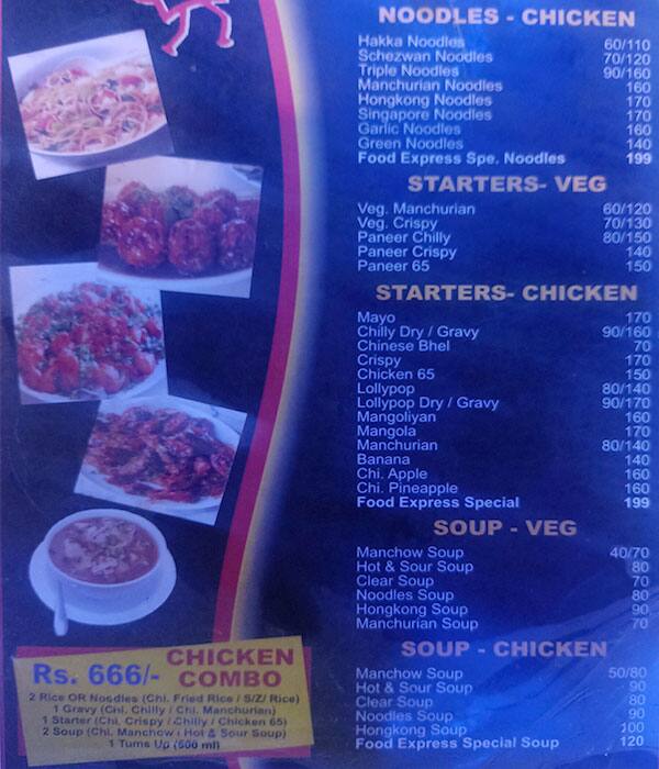 Menu of Food Express, Vasai, Mumbai
