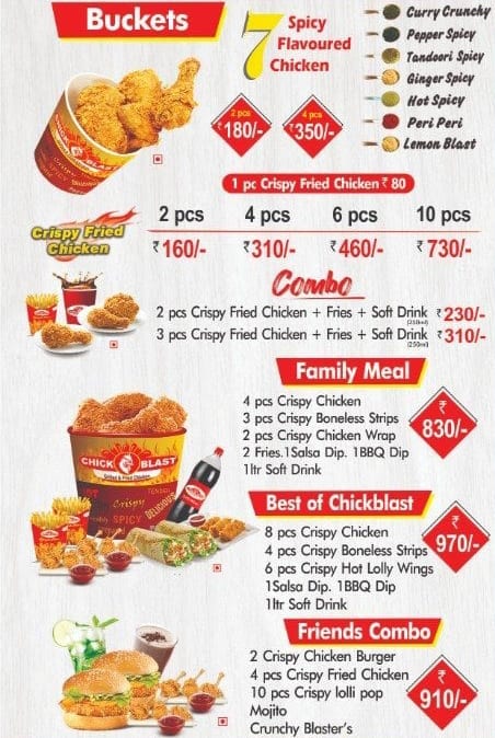 Menu of Chickblast, Kondapur, Hyderabad