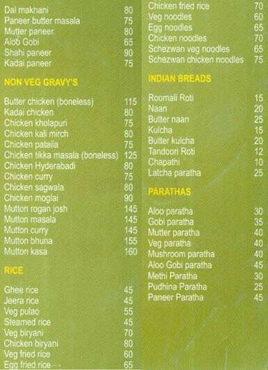 Menu at Sigri Restaurant, Bengaluru
