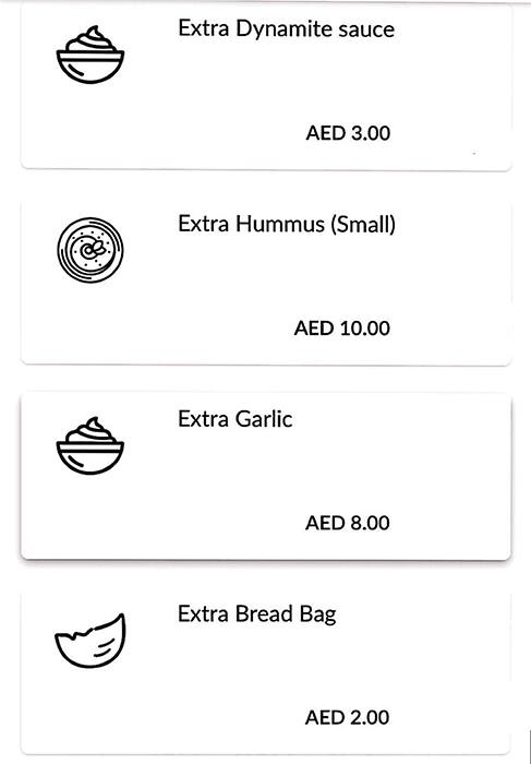 Menu at Maroosh restaurant, Abu Dhabi, Defence Road