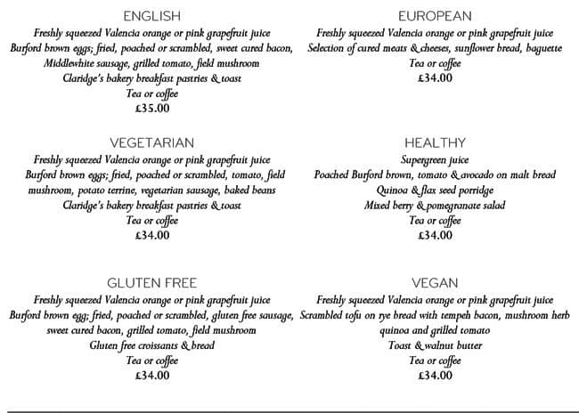 Menu at The Foyer At Claridge's restaurant, London