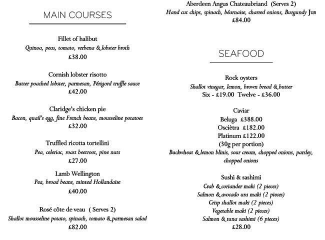 Menu at The Foyer At Claridge's restaurant, London
