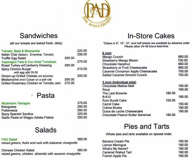 Park Avenue Desserts Menu, Menu for Park Avenue Desserts, Glorietta ...