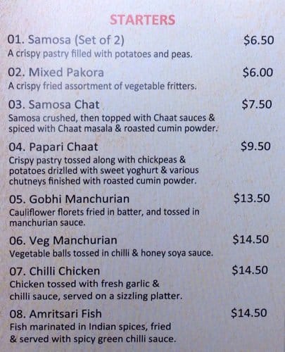 Menu at Aangan Footscray restaurant, West Footscray