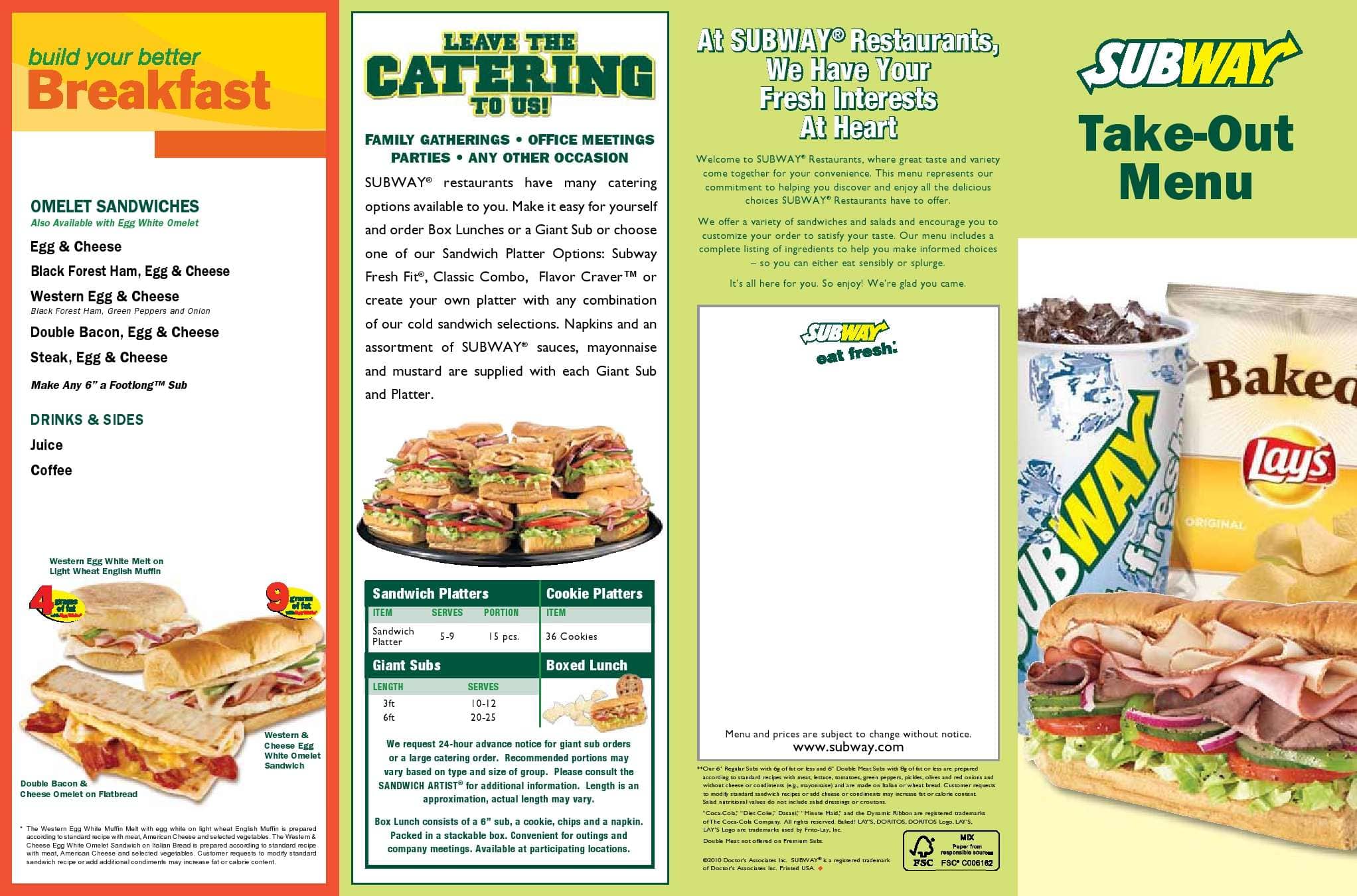 Carta de comida rápida Subway, Weston, Weston Rd Space 2804