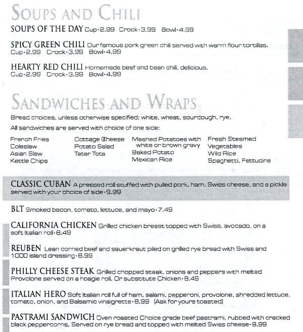 Menu at Malone's Clubhouse Grill, Arvada