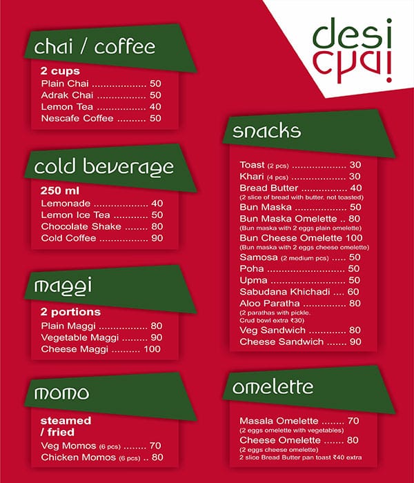 Menu of Desi Chai, Viman Nagar, Pune