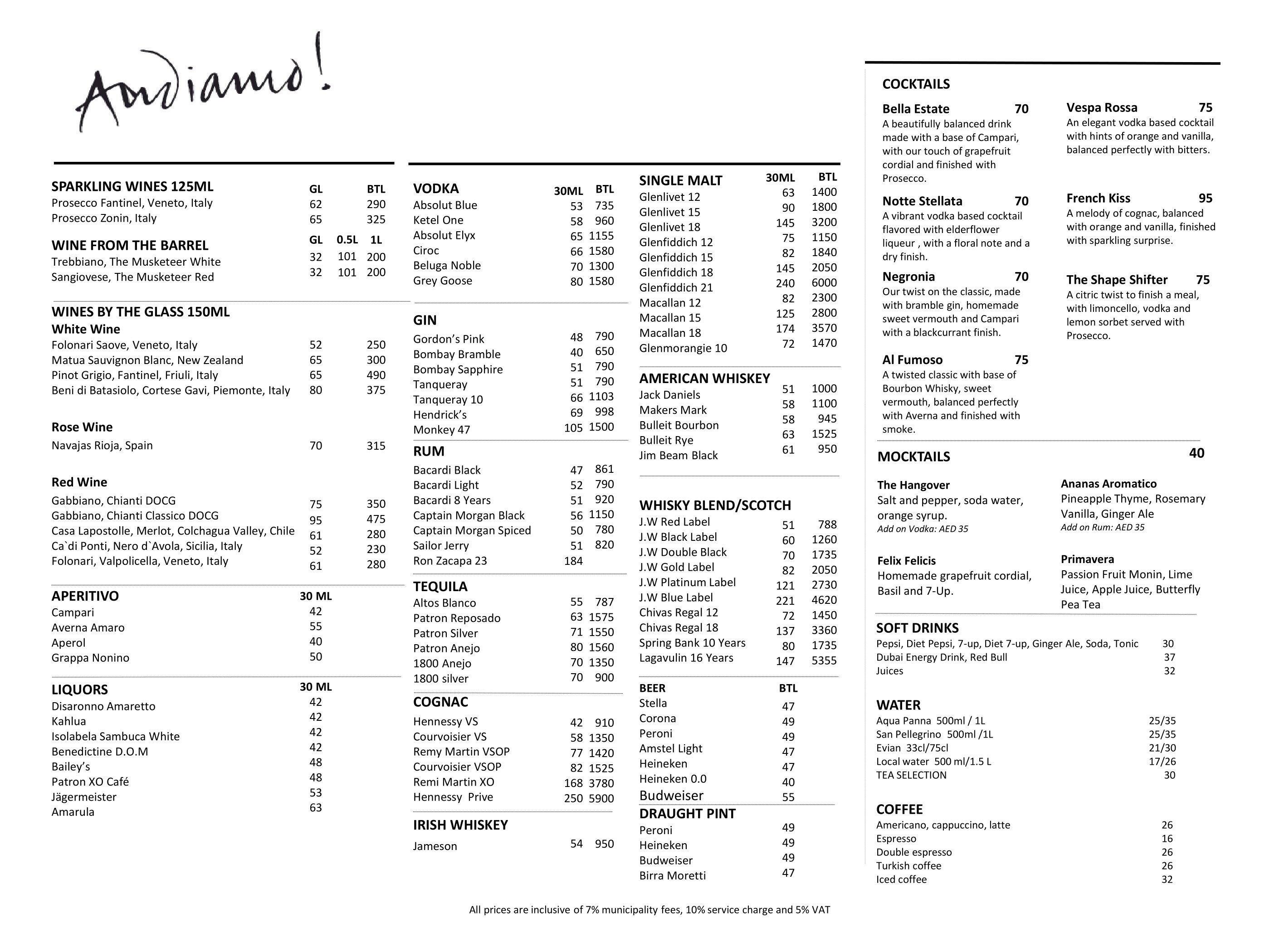 Menu of Andiamo! - Grand Hyatt Dubai, Umm Hurair, Dubai
