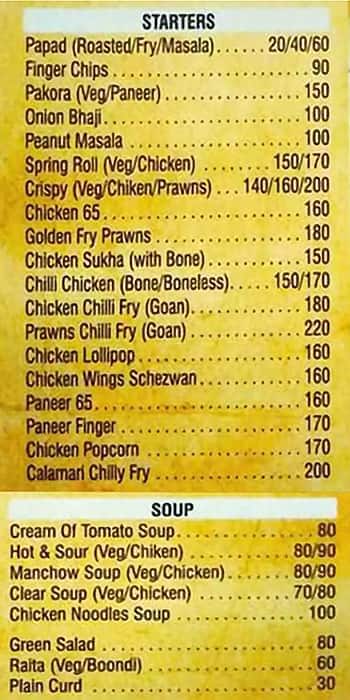 Menu of Cherry Olive Family Restaurant And Bar, Candolim, Goa