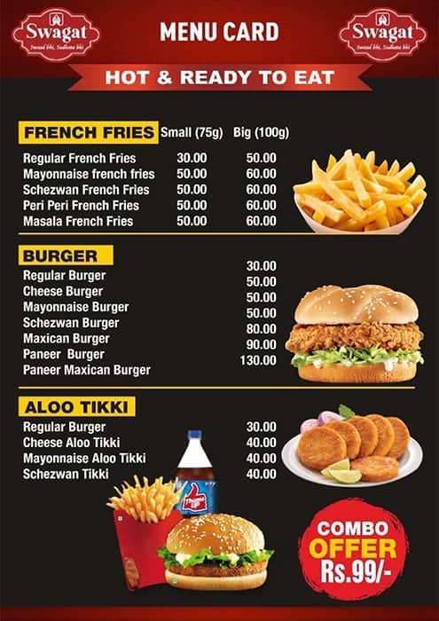 Menu of Swagat, Santacruz West, Mumbai