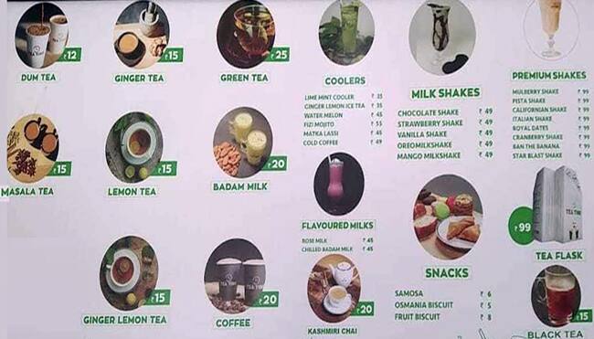 Menu of Tea Time, Miyapur, Hyderabad