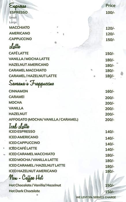 Menu of Savaana Cafe & Kitchen, Vaishali Nagar, Jaipur
