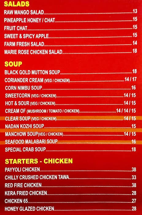 Menu of Malabar Express, Al Karama, Dubai