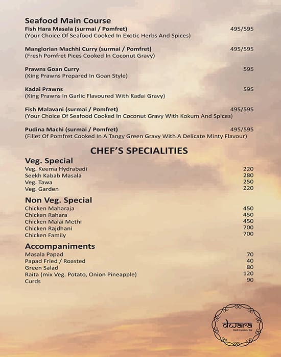 Menu at Hotel Dwaraka, Thane, Dwarka Residency 1st Floor Hajuri Dhargha ...
